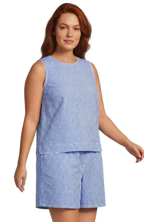LANDS' END Seersucker Matchback Shell - Clear Blue/white Stripe