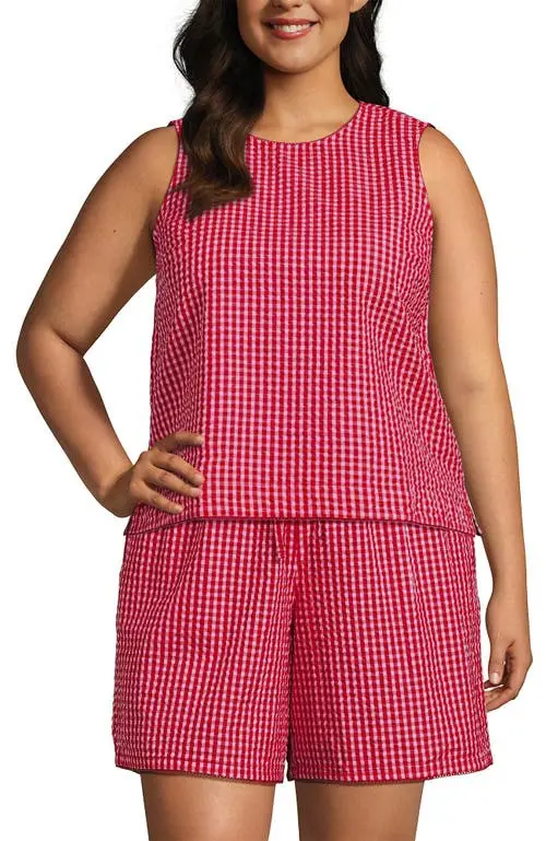 LANDS' END Seersucker Matchback Shell - Compass Red/pink Gingham