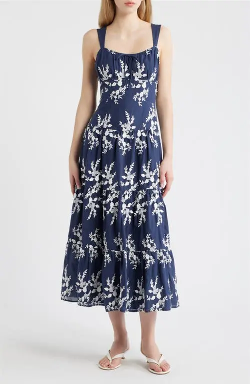 Moon River Embroidered Sleeveless Maxi Dress - Navy Multi
