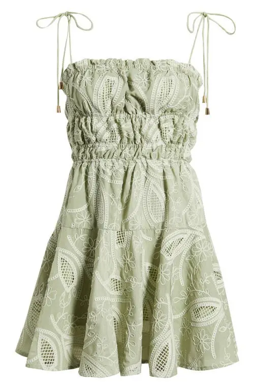 Moon River Embroidered Shirred Fit & Flare Mini Dress
