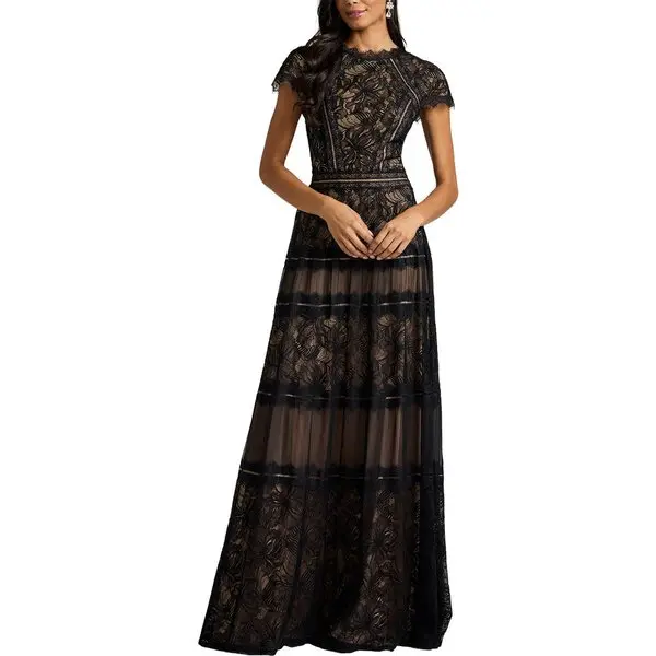 Tadashi Shoji Lace A-line Gown - Black/nude
