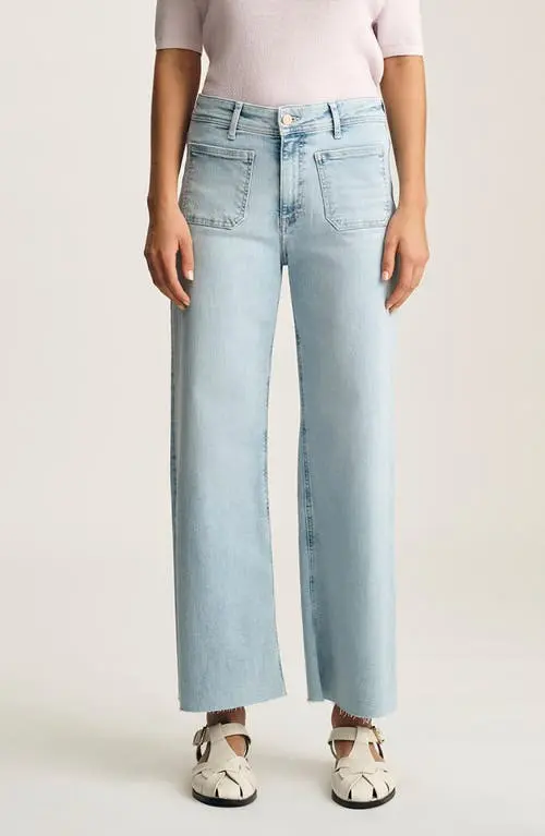 MAVI Paloma Marine Patch Pocket High Waist Raw Hem Wide Leg Jeans - Bleached Flex Blue