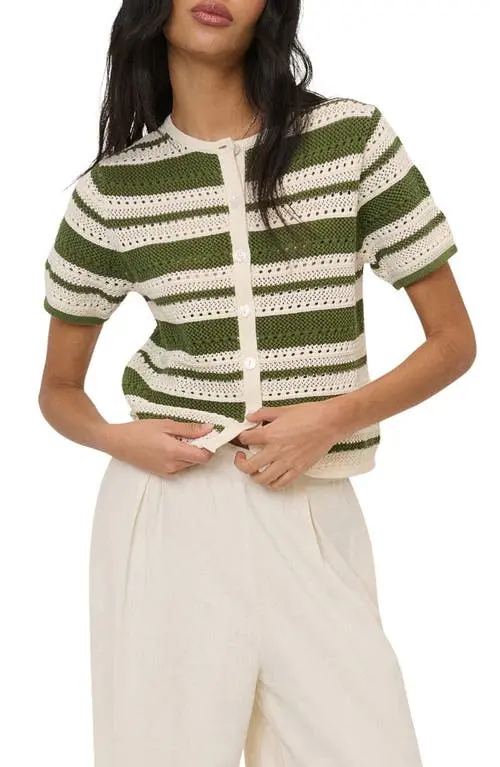 NOBODY'S CHILD Striped Open Knit Short Sleeve Cardigan - Green Multi