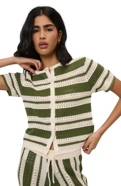 NOBODY'S CHILD Striped Open Knit Short Sleeve Cardigan