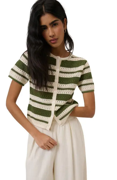 NOBODY'S CHILD Striped Open Knit Short Sleeve Cardigan
