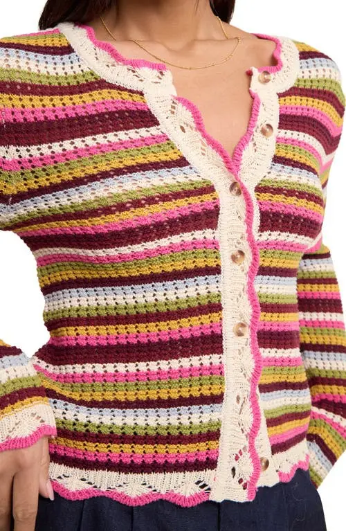 NOBODY'S CHILD Stripe Scallop Trim Cardigan