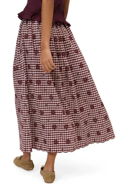 NOBODY'S CHILD Naples Cotton Blend Gingham Floral Midi Skirt