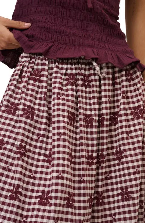 NOBODY'S CHILD Naples Cotton Blend Gingham Floral Midi Skirt