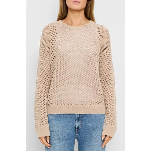 Michael Stars Sheer Cotton Mesh Sweater - Macadamia