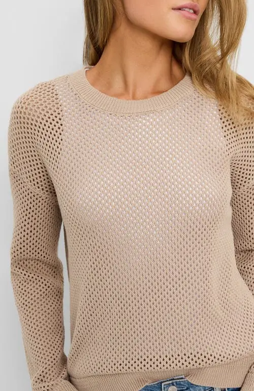 Michael Stars Sheer Cotton Mesh Sweater - Macadamia