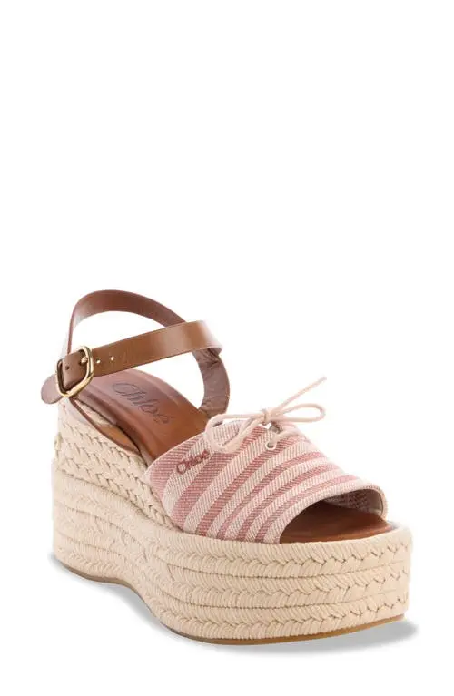 Chloé Isla Striped Espadrille Platform Wedge Sandals - Woodrose