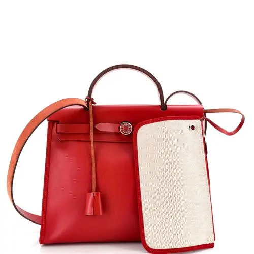 Hermès Herbag Zip Berline Vache Canvas And Leather 31 - Red