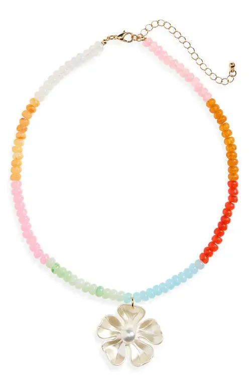 Bp. Beaded Faux Pearl Floral Pendant Necklace - Multi