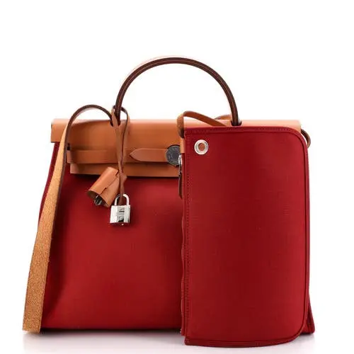 Hermès Herbag Zip Leather And Toile 31 - Red