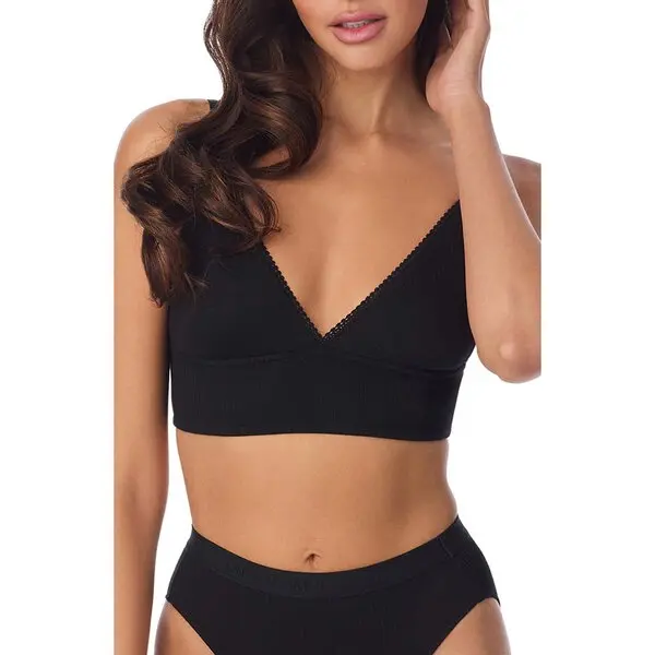 ON GOSSAMER Cabana Cotton Blend Rib Longline Triangle Bralette - Black