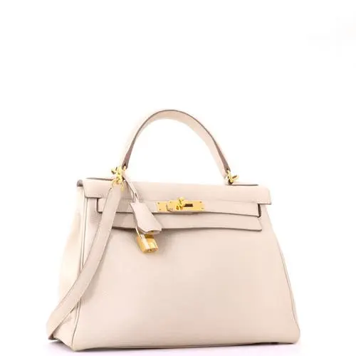 Hermès Kelly Handbag Light Togo With Gold Hardware 28 - White