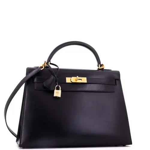 Hermès Kelly Handbag Black Box Calf With Gold Hardware 32 - Noir