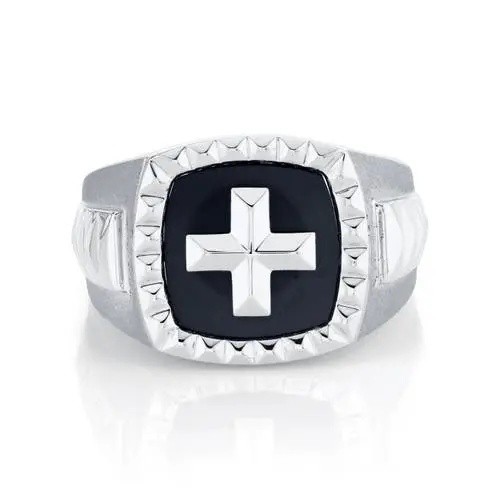 MICHAEL M Tetra Signet Ring With Onyx Cross