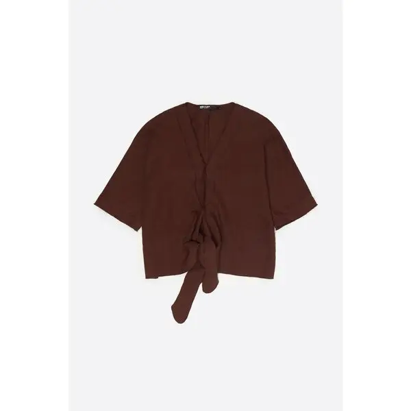 Bimba Y Lola Linen Maxi Cape Shirt - Brown