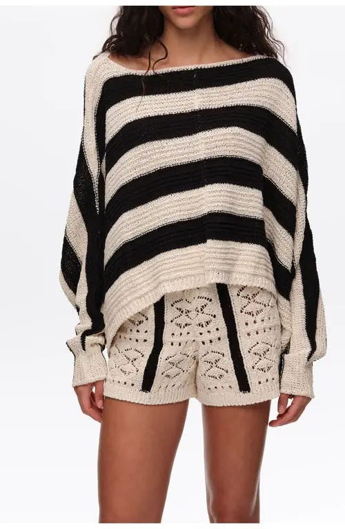 Bimba Y Lola Striped Oversize Cropped Sweater - Black