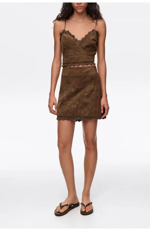 Bimba Y Lola Suede Mini Skirt With Decorative Stitching - Khaki