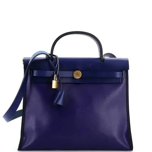 Hermès Herbag Zip Berline Vache Canvas And Leather 31 - Blue