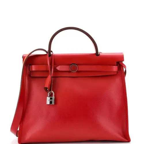 Hermès Herbag Zip Berline Vache Canvas And Leather 31 - Red