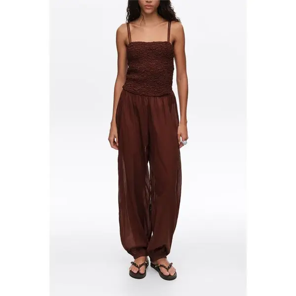 Bimba Y Lola Cotton Gathered Balloon Jumpsuit - Brown