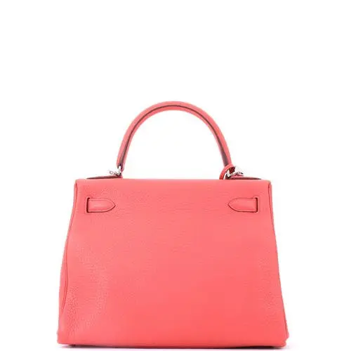 Hermès Kelly Handbag Pink Clemence With Palladium Hardware 28 - Red