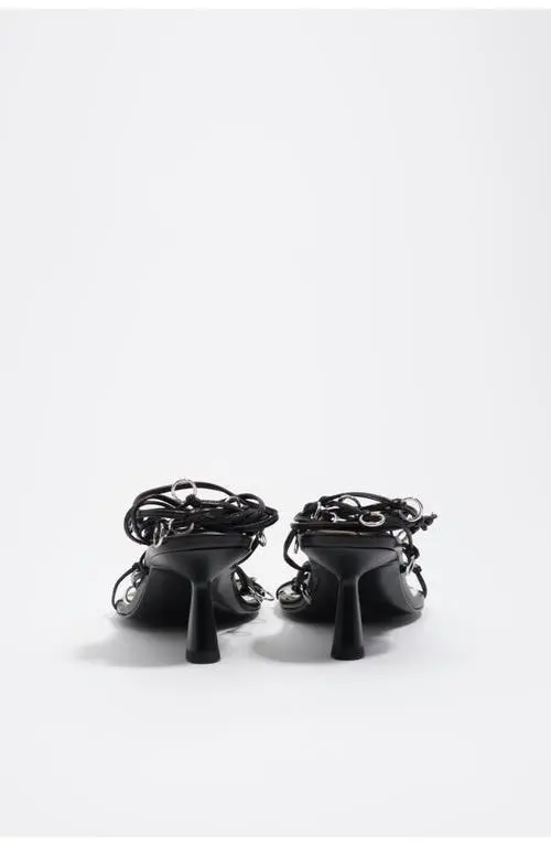 Bimba Y Lola Leather Heeled Sandals With Piercings And Tie Fastening