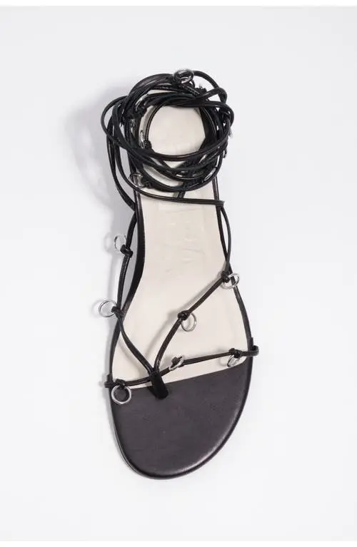 Bimba Y Lola Leather Heeled Sandals With Piercings And Ribbon Fastening