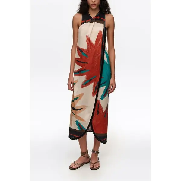 Bimba Y Lola Positional Sun Fringed Midi Wrap Dress - Sun Positional