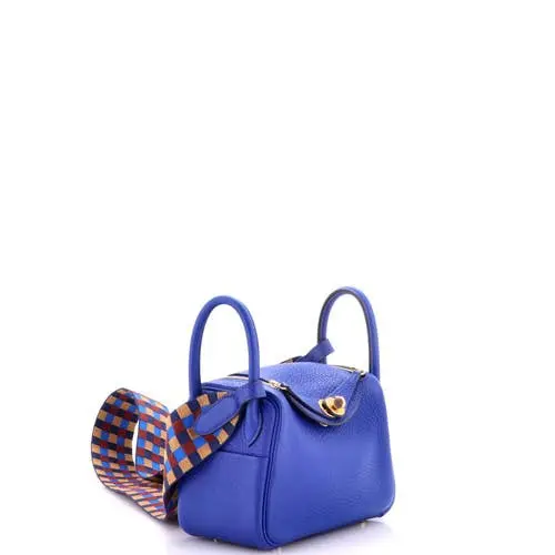 Hermès Lindy Quadrille Bag Clemence With Canvas Mini - Blue