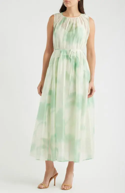 M&s Printed Maxi Dress With Tie Belt - Green