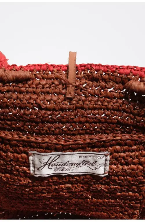 Bimba Y Lola Small Raffia Basket Bag With Leather Details - Oak