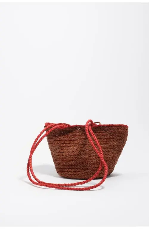 Bimba Y Lola Small Raffia Basket Bag With Leather Details - Oak