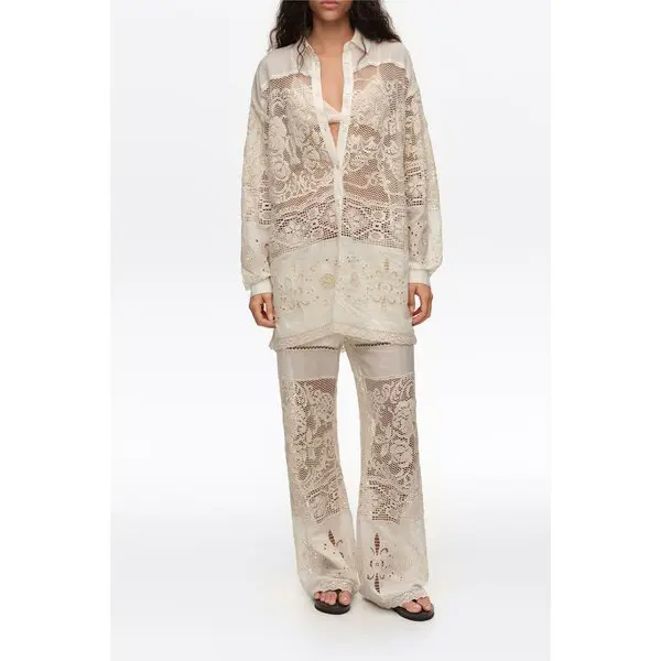 Bimba Y Lola Trousers With Embroidery And Openwork - Ecru