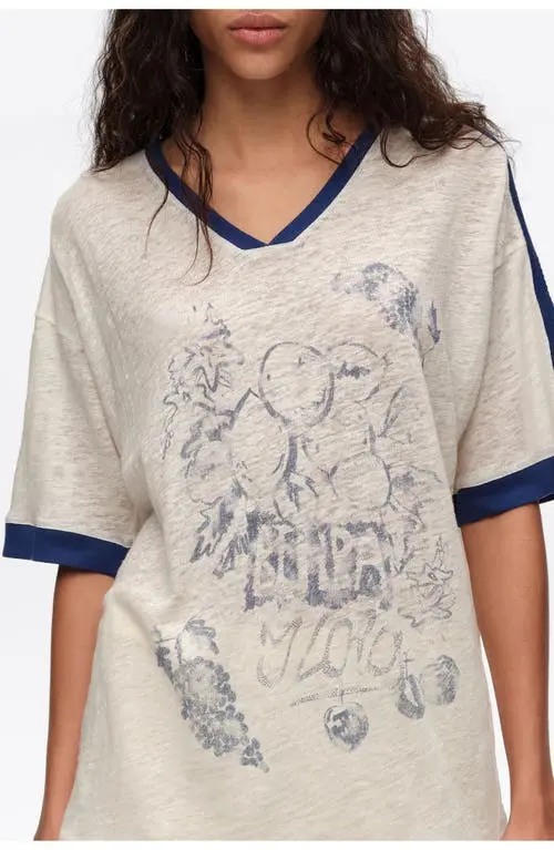 Bimba Y Lola Linen V-neck Fruit Logo T-shirt