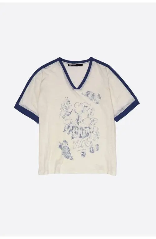 Bimba Y Lola Linen V-neck Fruit Logo T-shirt