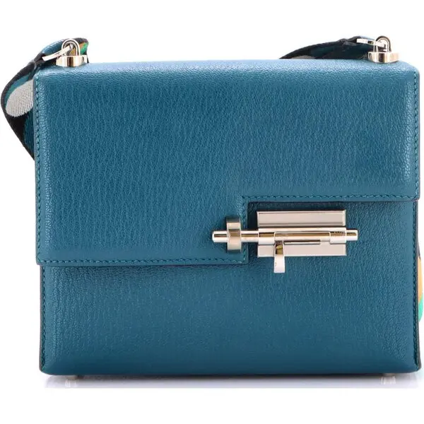Hermès Verrou Bag Chevre Mysore And Canvas Mini - Vert Bosphore