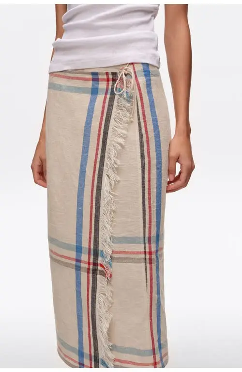 Bimba Y Lola Striped Linen Blend Midi Wrap Skirt