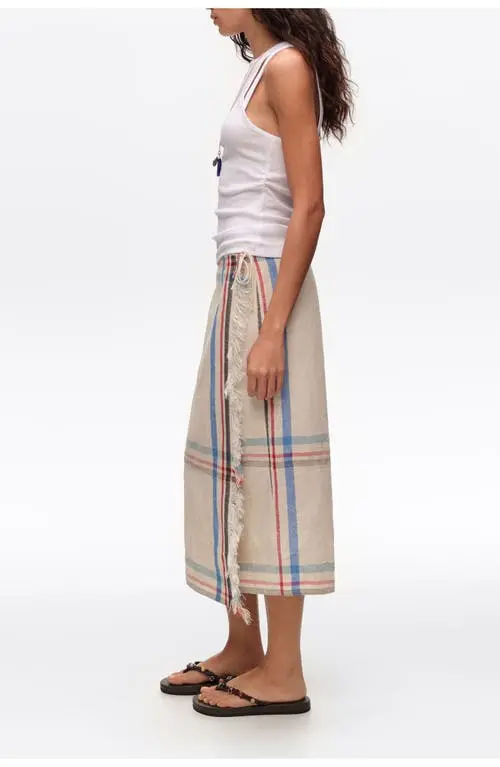 Bimba Y Lola Striped Linen Blend Midi Wrap Skirt