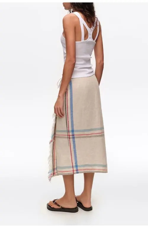 Bimba Y Lola Striped Linen Blend Midi Wrap Skirt