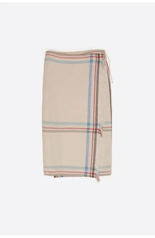 Bimba Y Lola Striped Linen Blend Midi Wrap Skirt