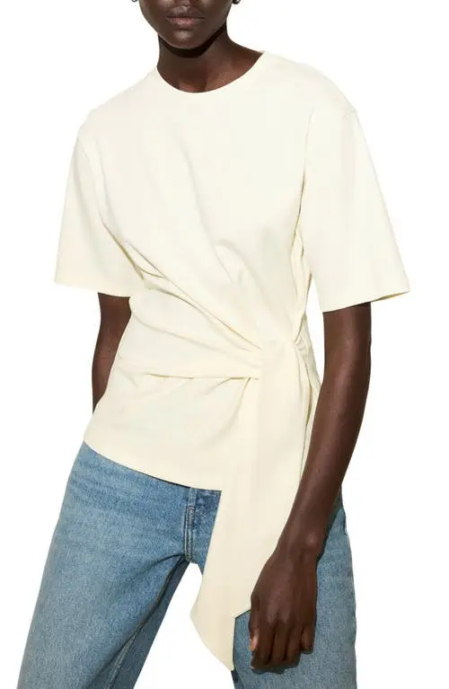 Mango Side Tie Stretch Cotton T-shirt - Vanilla