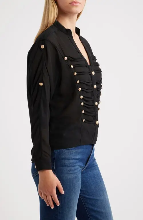 NIKKI LUND Jameson Button Embellished Semisheer Top - Black