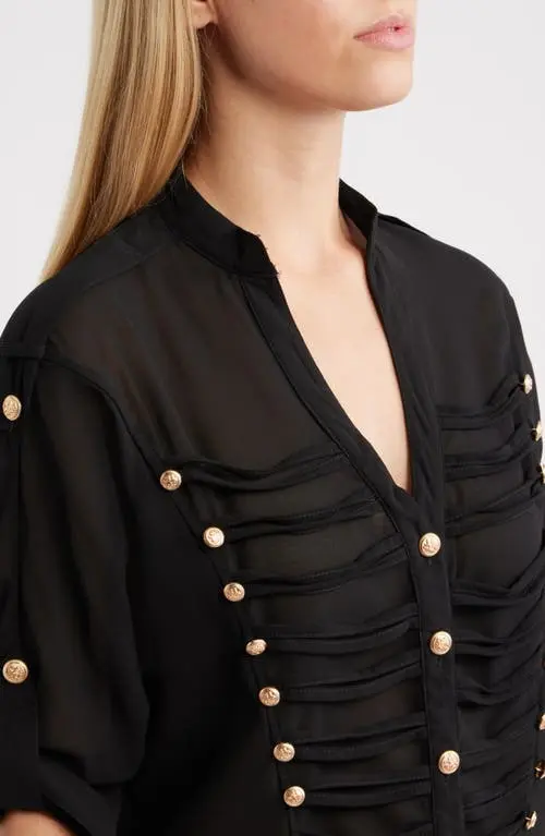 NIKKI LUND Jameson Button Embellished Semisheer Top - Black