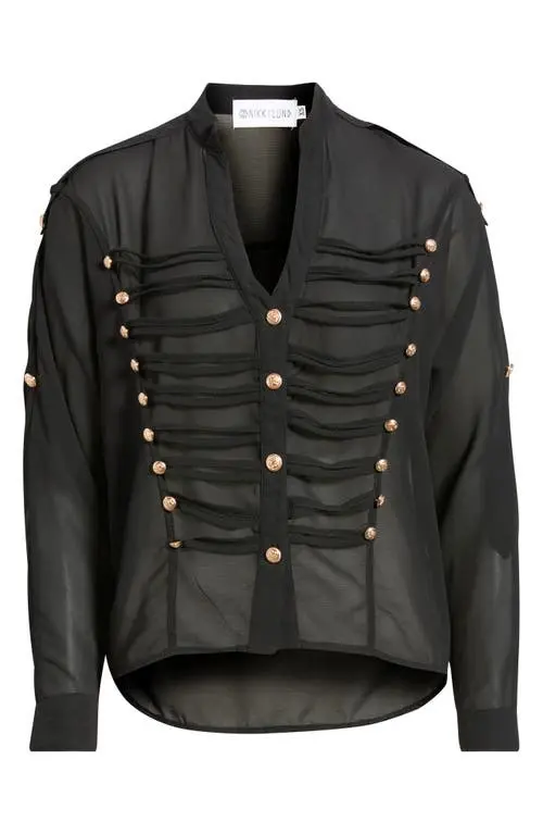 NIKKI LUND Jameson Button Embellished Semisheer Top - Black