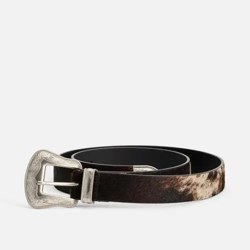 MARC NOLAN Western Hand-painted Cowhide Leather Belt - Black/beige/brown