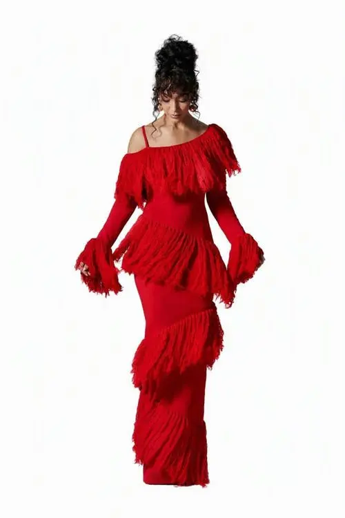 OFUURE Igho Sequin Fringe Maxi Dress - Red